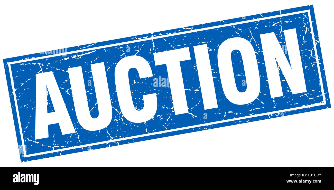 auction blue square grunge stamp on white Stock Photo - Alamy