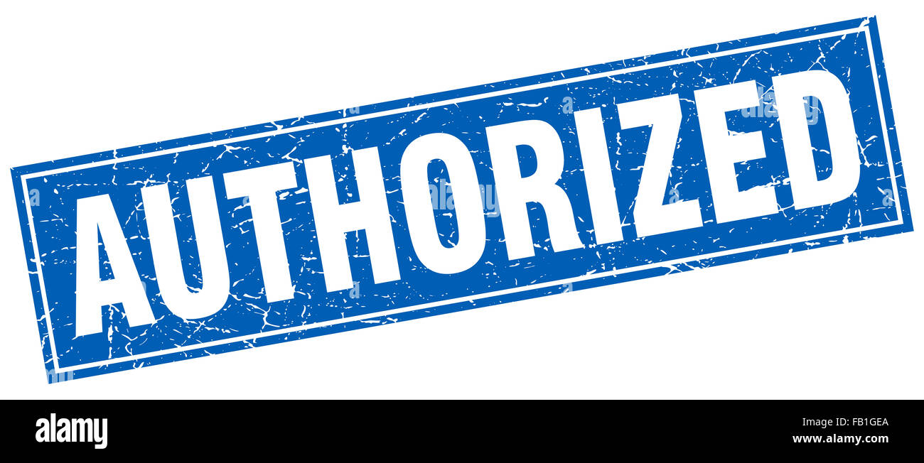 authorized blue square grunge stamp on white Stock Photo - Alamy