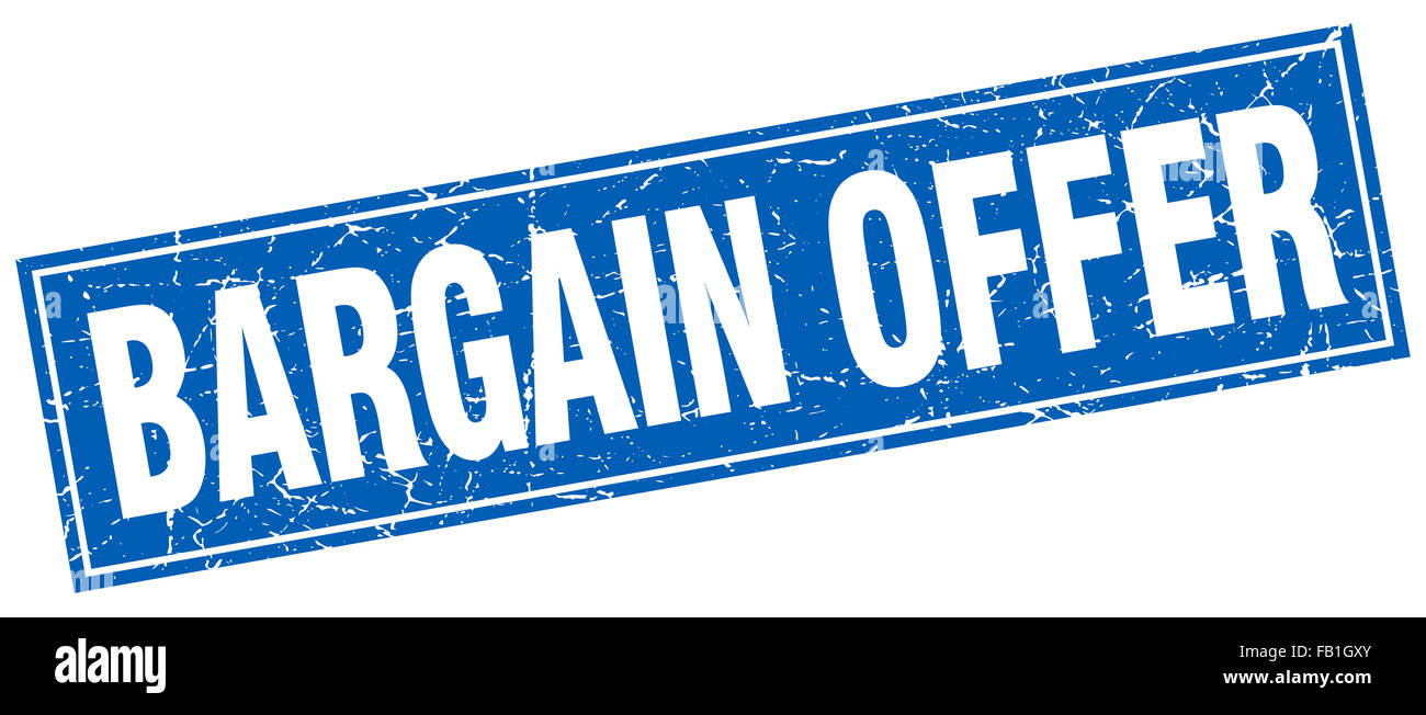 bargain offer blue square grunge stamp on white Stock Photo - Alamy