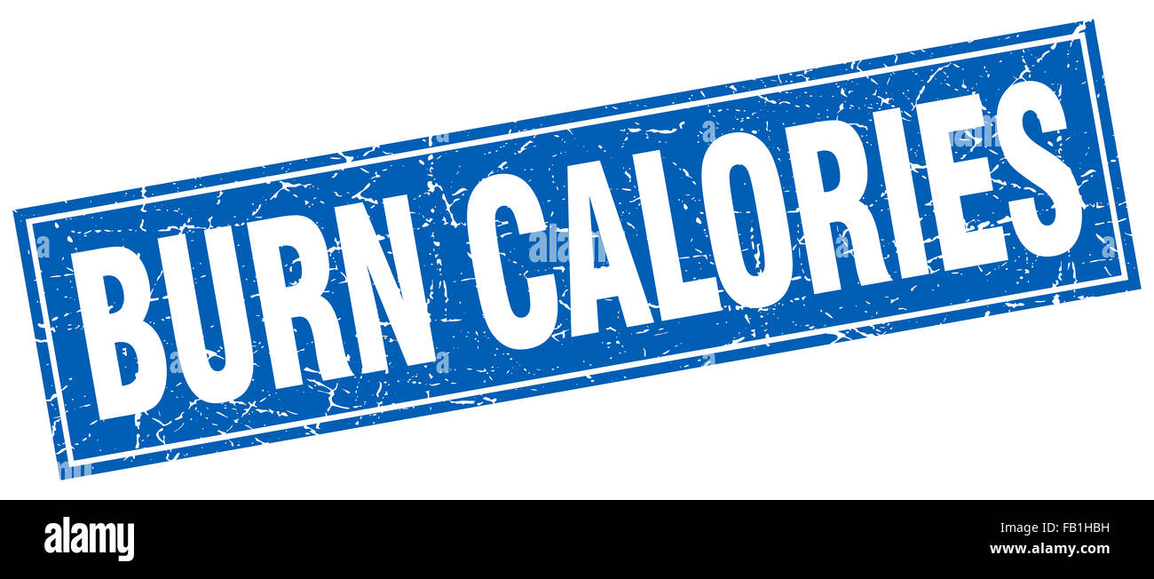 burn calories blue square grunge stamp on white Stock Photo - Alamy
