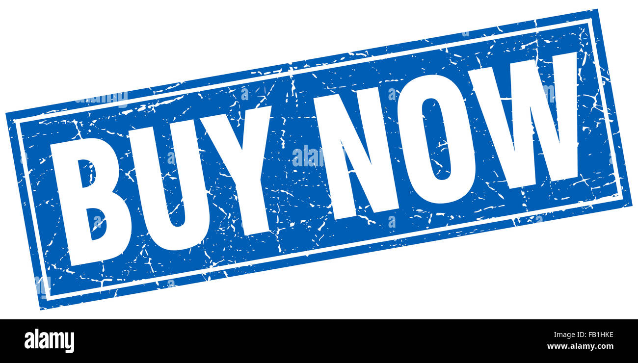 buy now blue square grunge stamp on white Stock Photo - Alamy