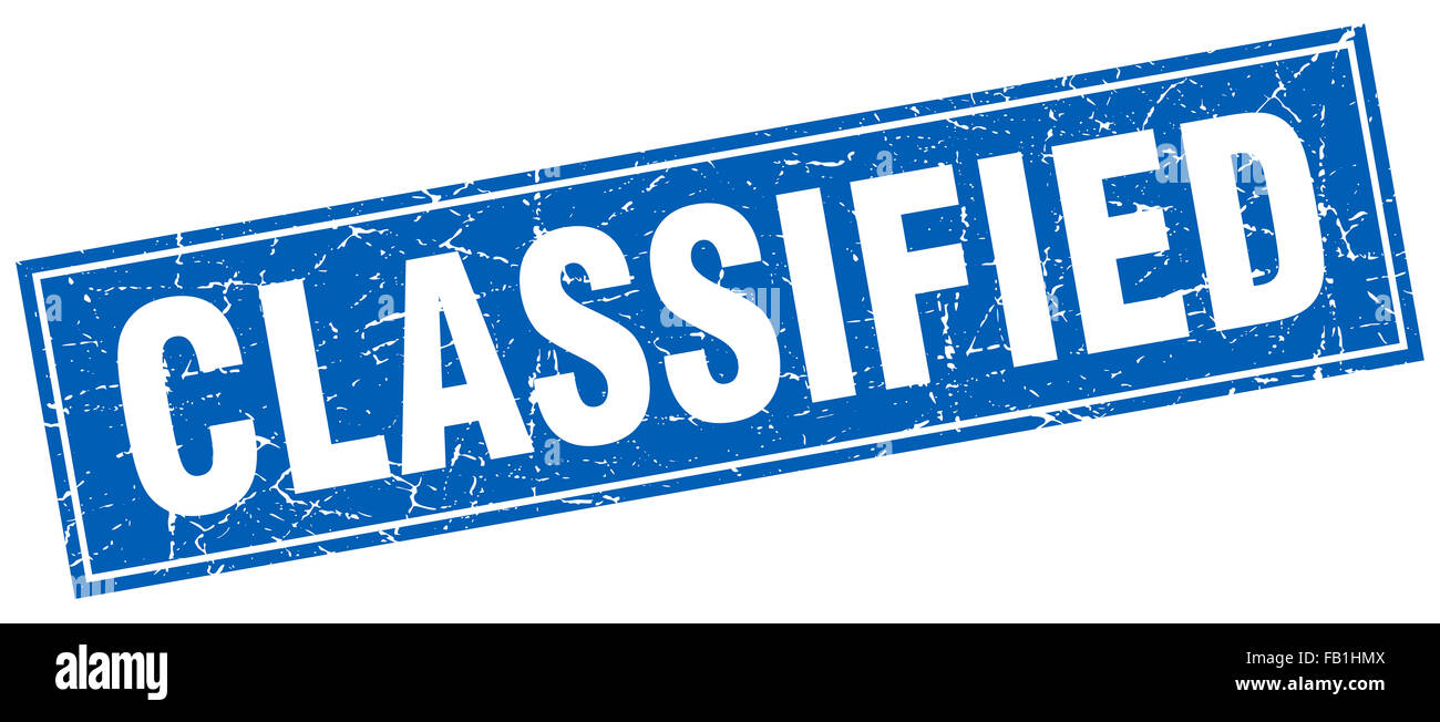 classified blue square grunge stamp on white Stock Photo - Alamy