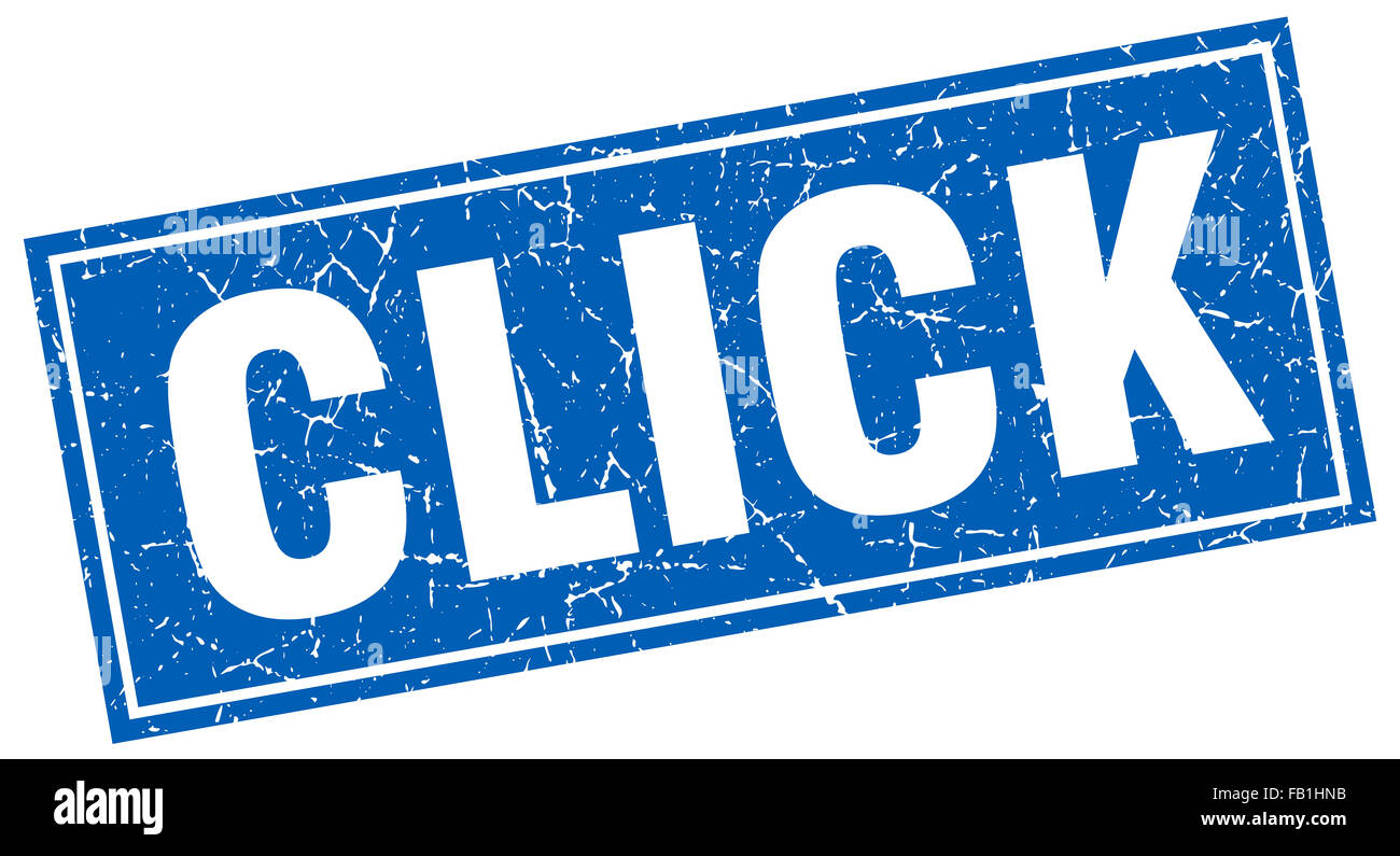 click blue square grunge stamp on white Stock Photo - Alamy