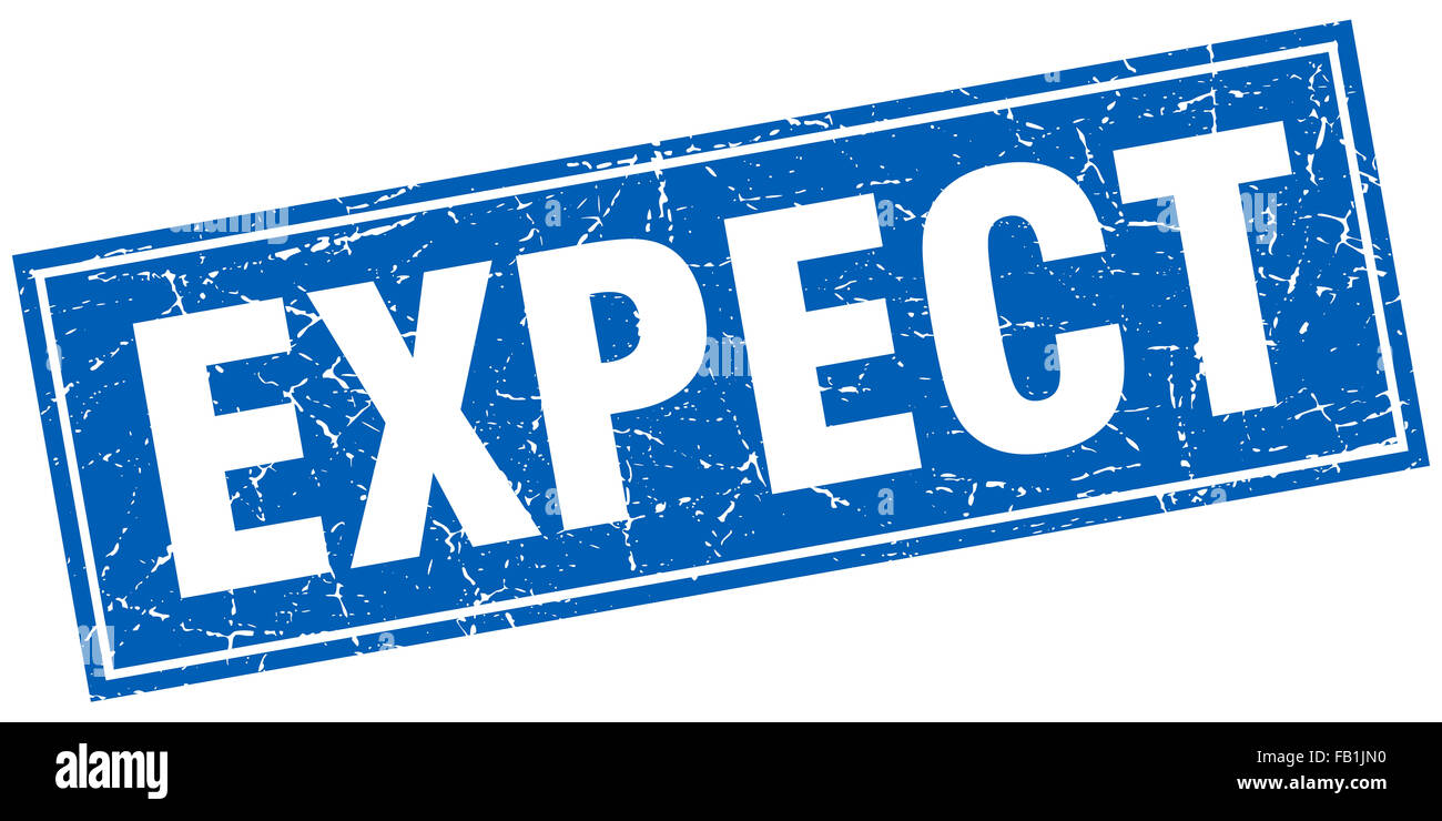 expect blue square grunge stamp on white Stock Photo - Alamy