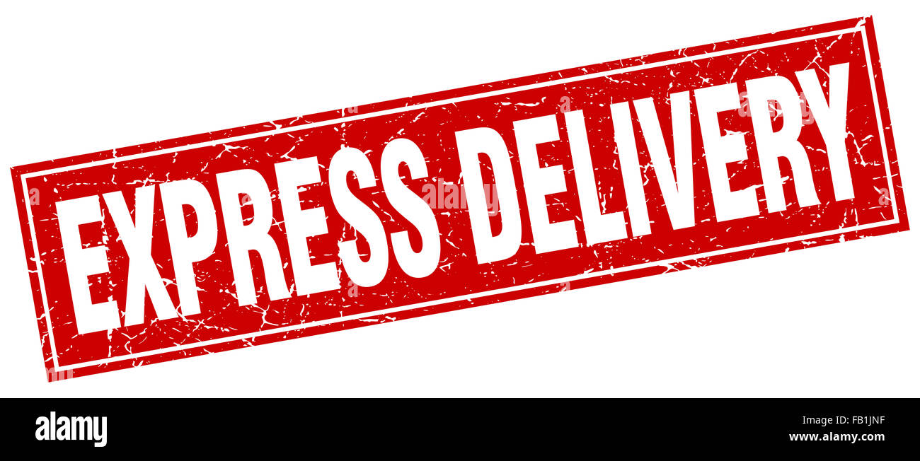 express delivery red square grunge stamp on white Stock Photo - Alamy