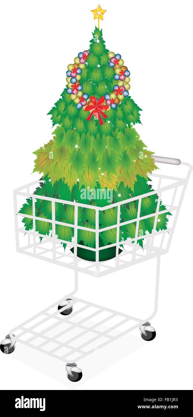 A Shopping Cart Full with Christmas Tree of Green Maple Leaves ...