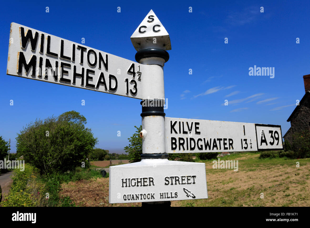 A39 white Road Sign, Quantock Hills, Somerset, England Stock Photo - Alamy