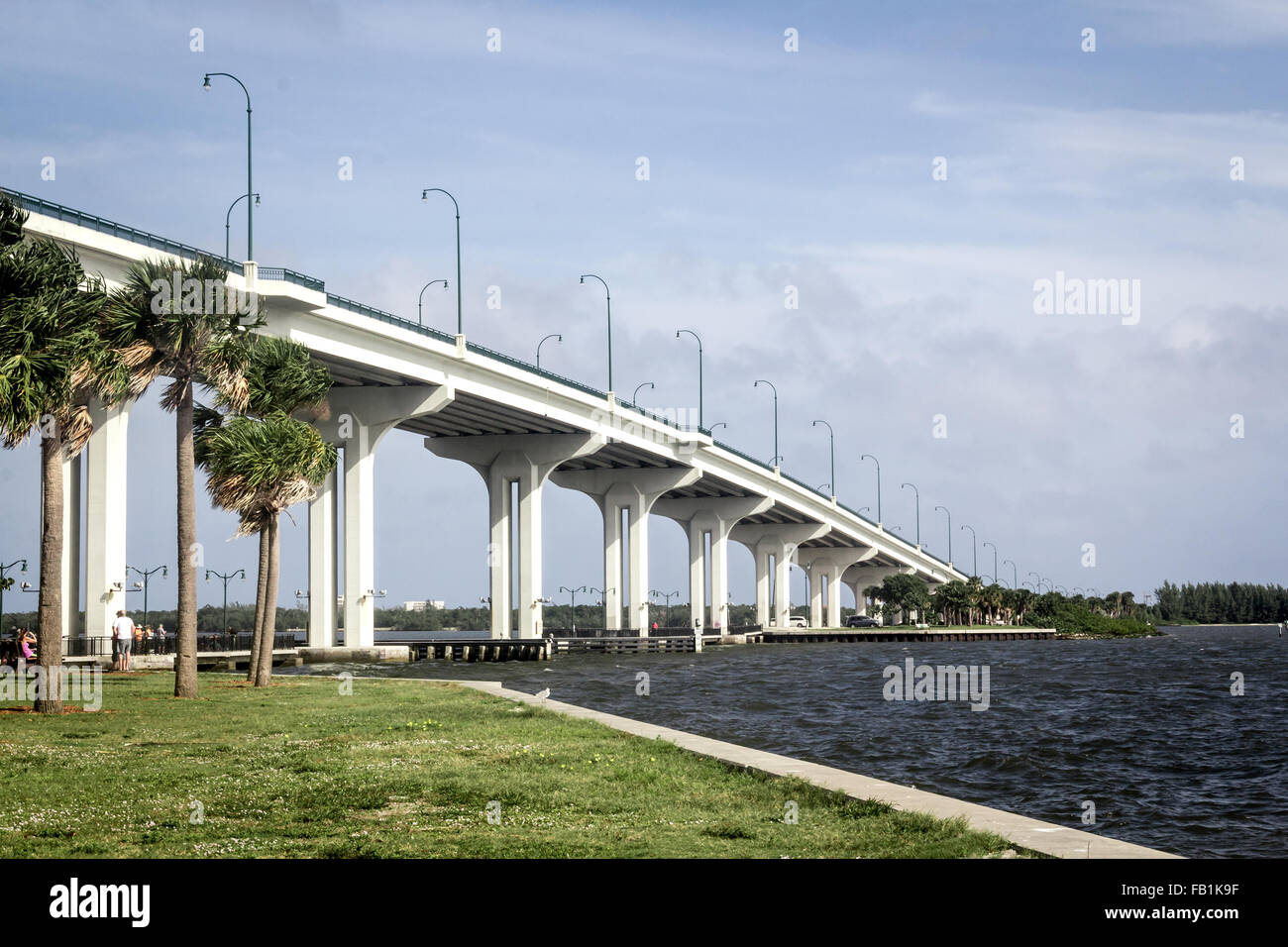 Jensen Beach Bridge Florida USA crossing Indian River on a cloudy and ...