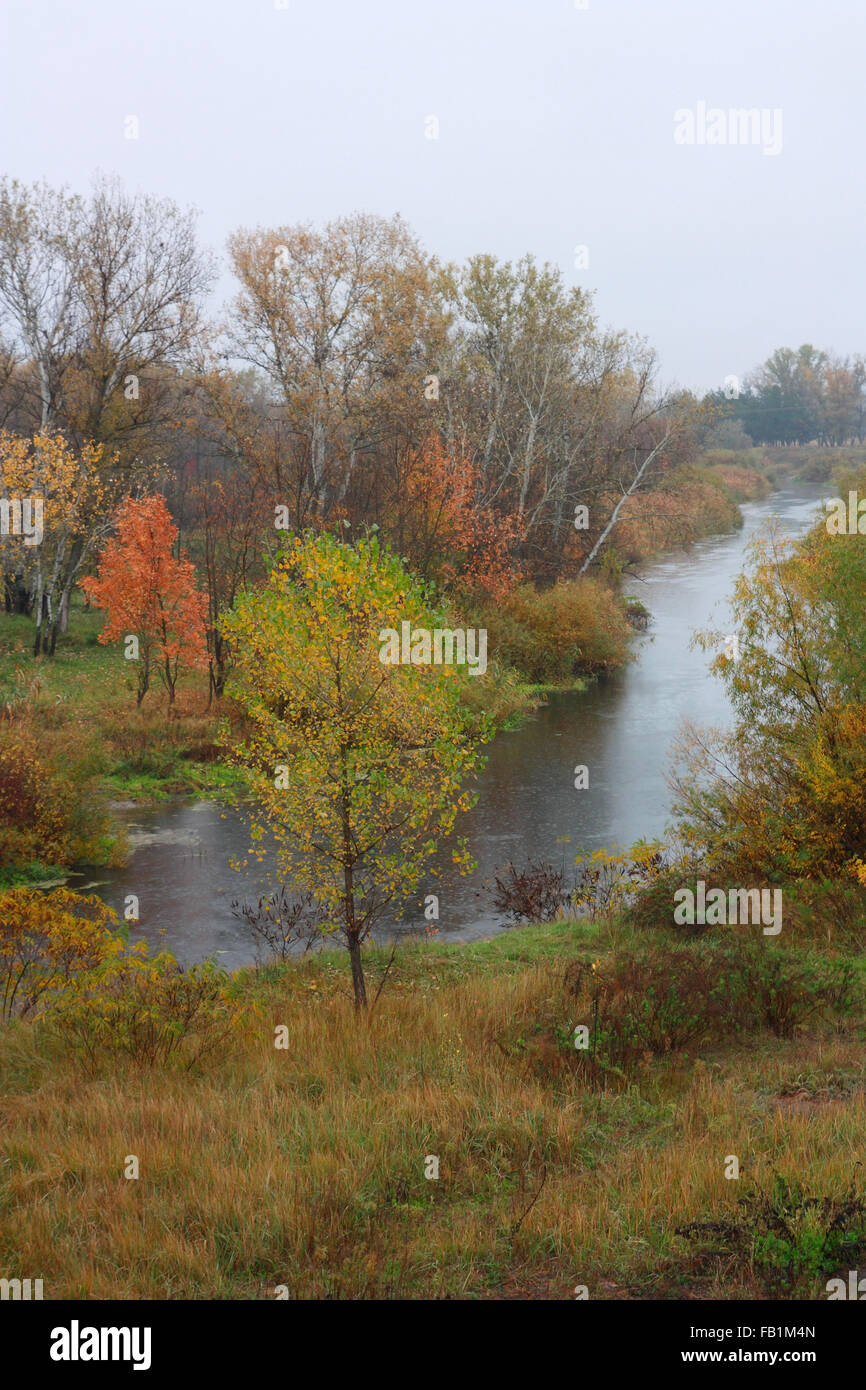 Landscape, river in the fall during the rain Stock Photo - Alamy