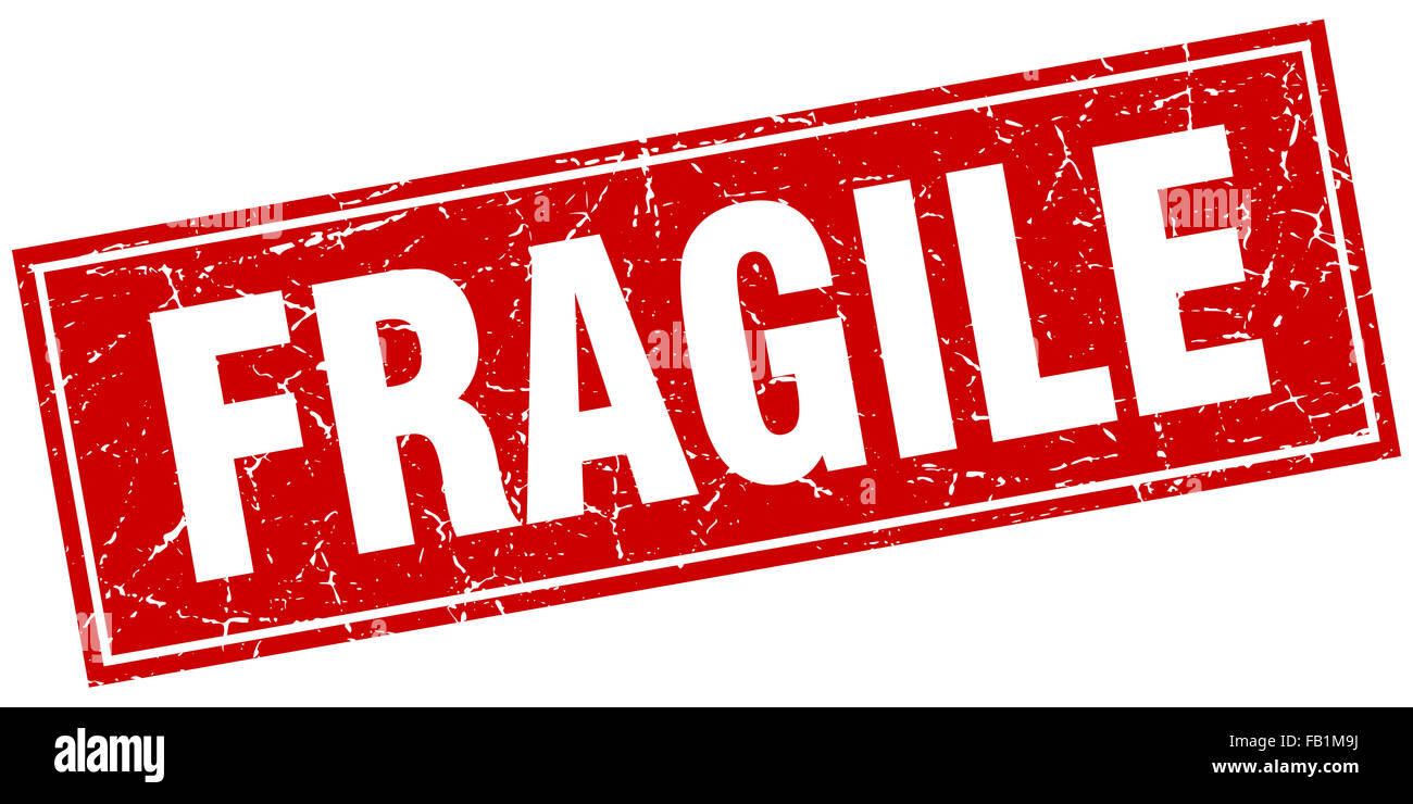 fragile red square grunge stamp on white Stock Photo - Alamy