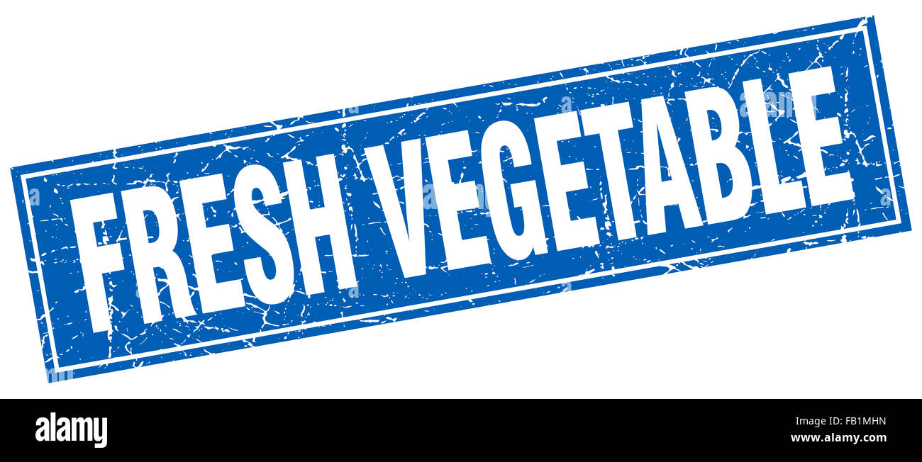 fresh vegetable blue square grunge stamp on white Stock Photo - Alamy