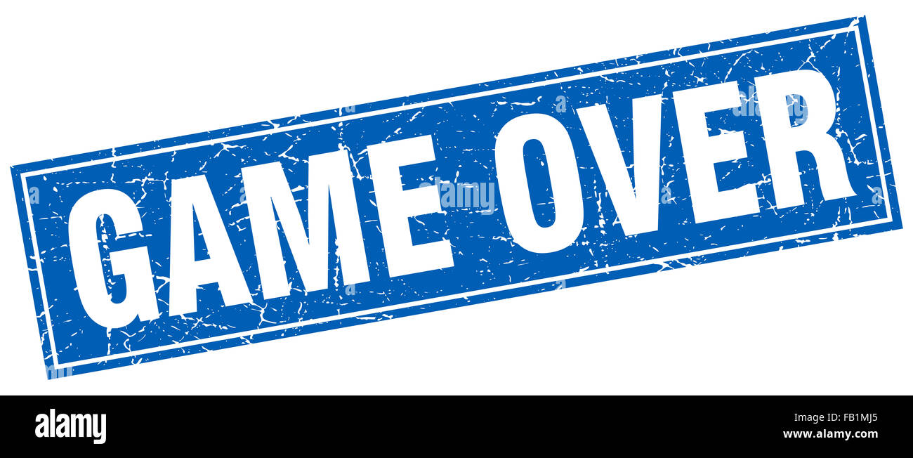 game over blue square grunge stamp on white Stock Photo - Alamy