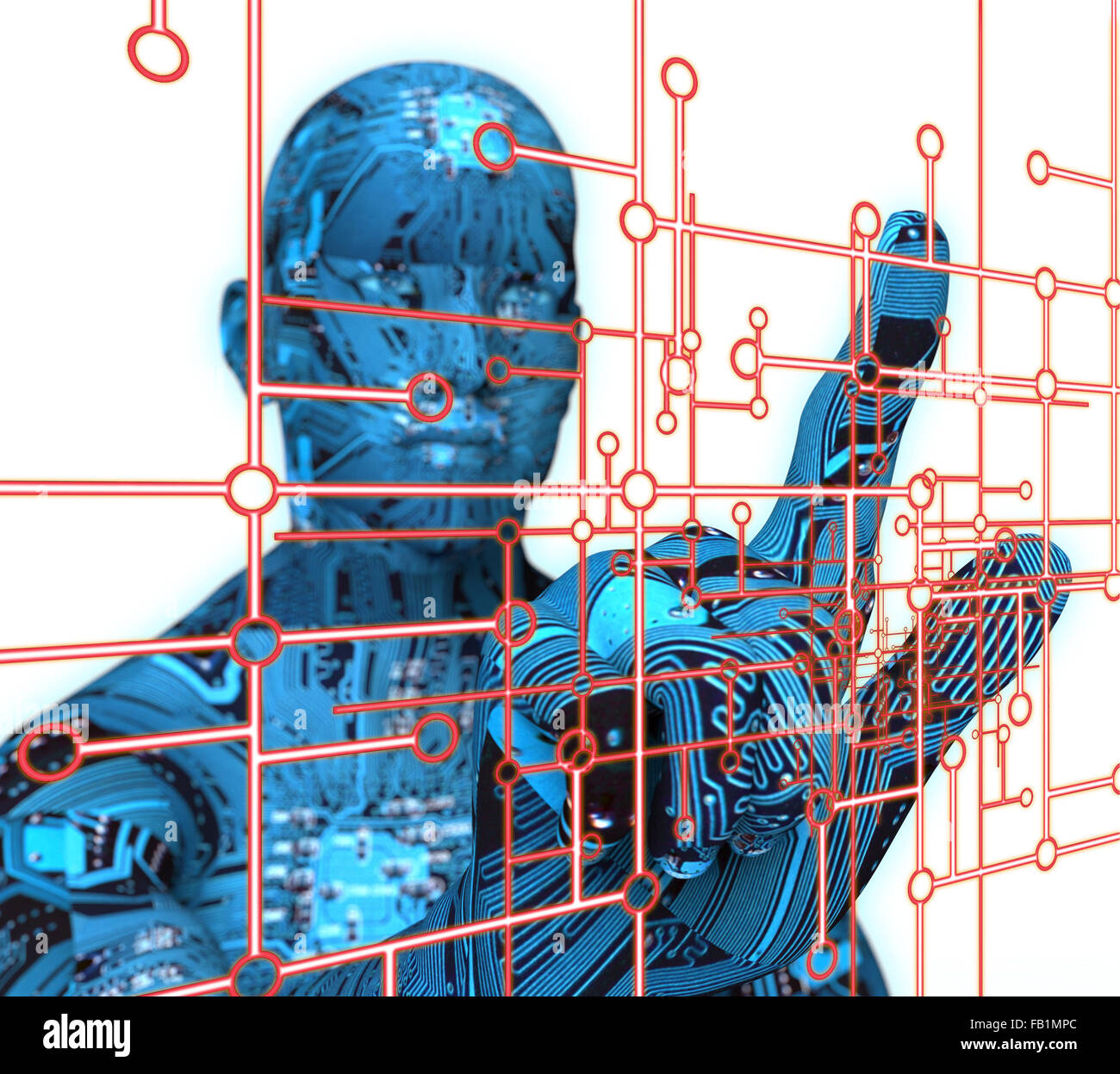 electronic man pressing virtual computer screen Stock Photo - Alamy