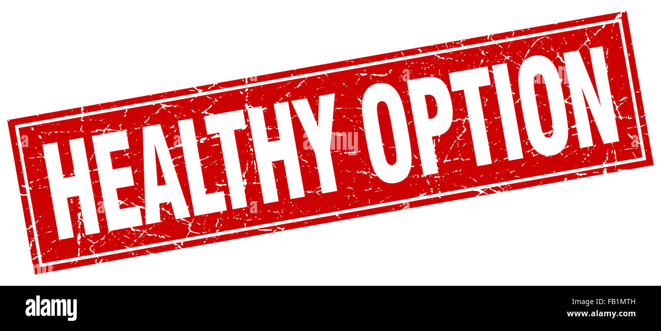 healthy option red square grunge stamp on white Stock Photo - Alamy