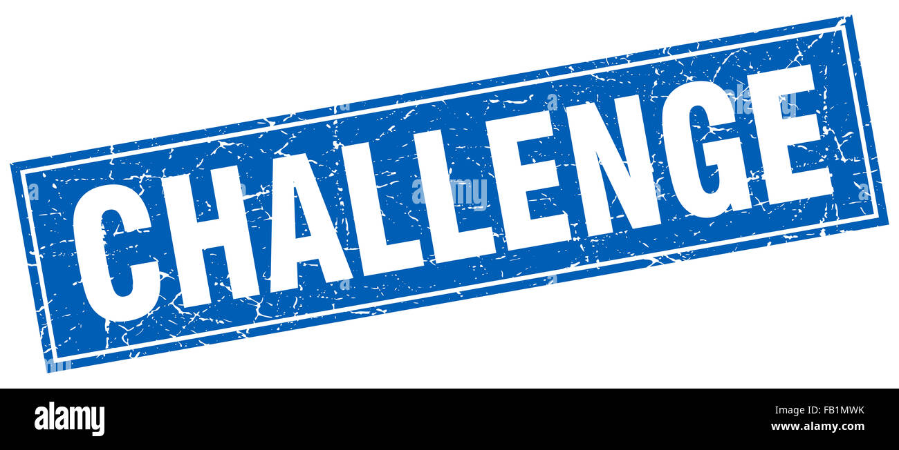 challenge blue square grunge stamp on white Stock Photo - Alamy