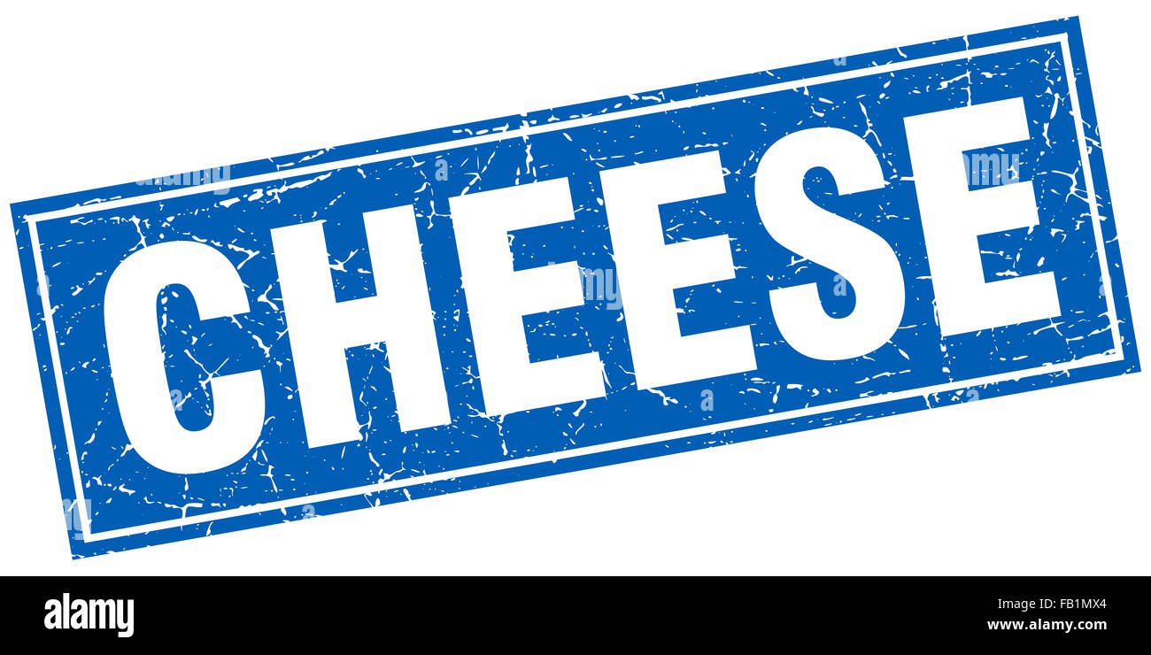 cheese blue square grunge stamp on white Stock Photo - Alamy