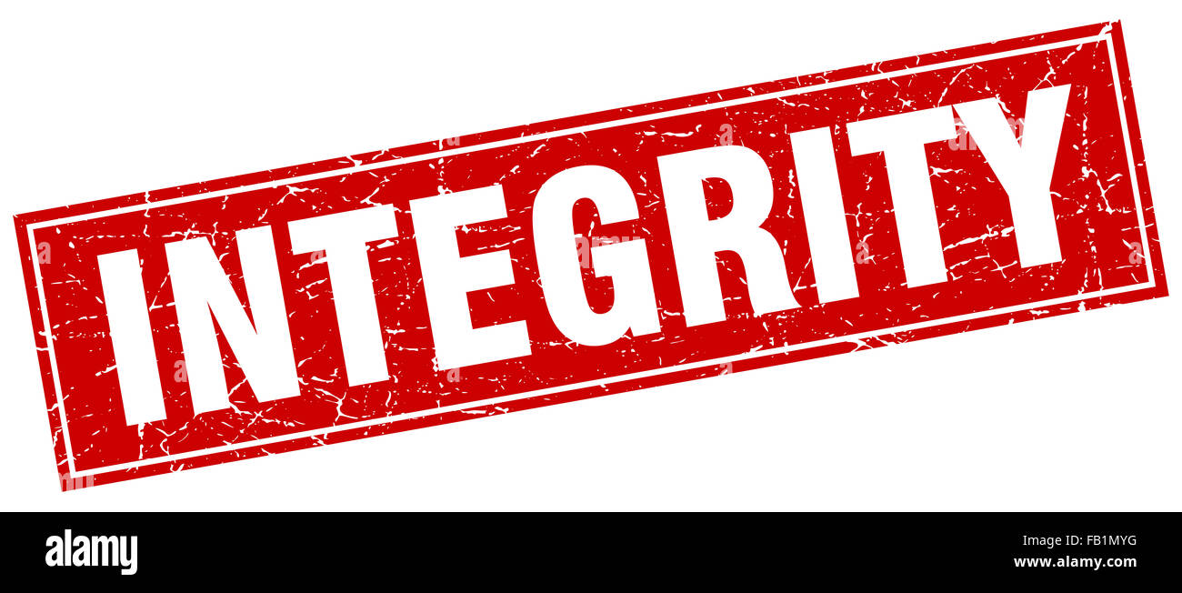 integrity red square grunge stamp on white Stock Photo - Alamy