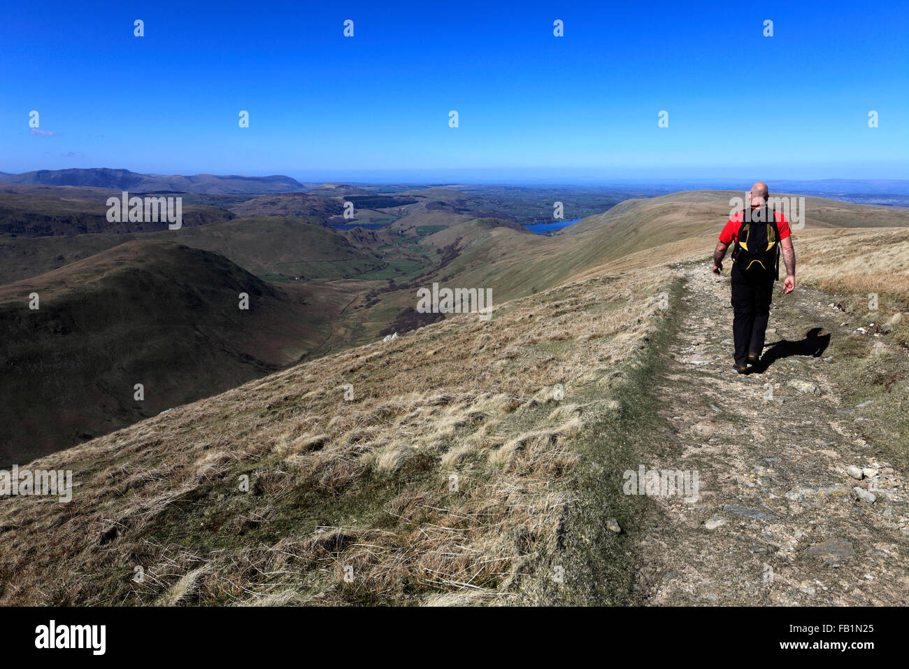 Walker on High Raise fell, High Street, Martindale Common valley, Lake ...