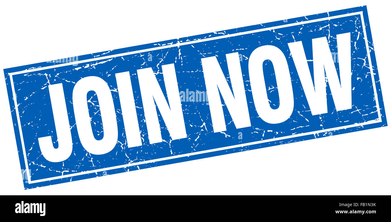 join now blue square grunge stamp on white Stock Photo - Alamy