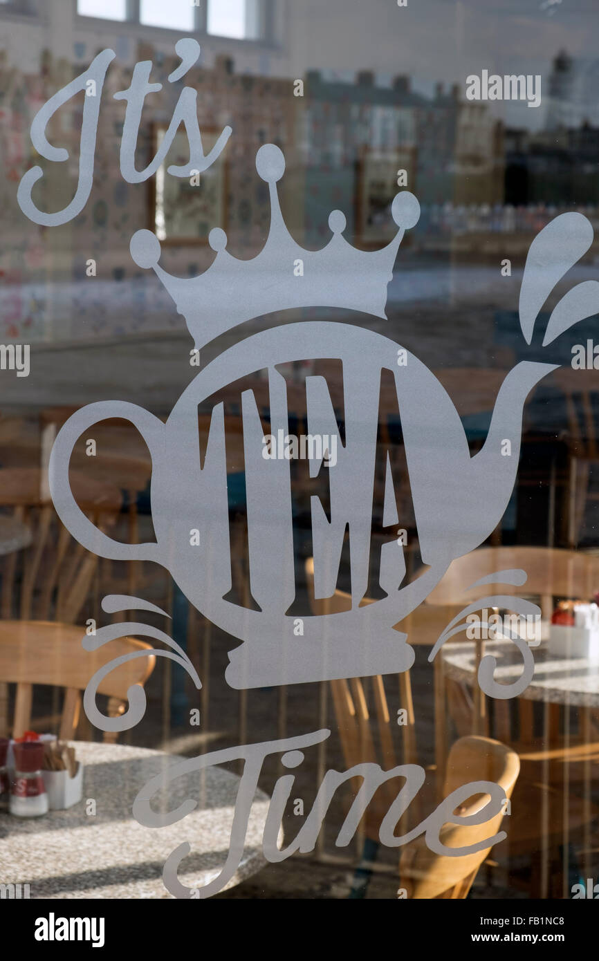 Its tea time logo, cafe window, Southwold, Suffolk, UK Stock Photo - Alamy