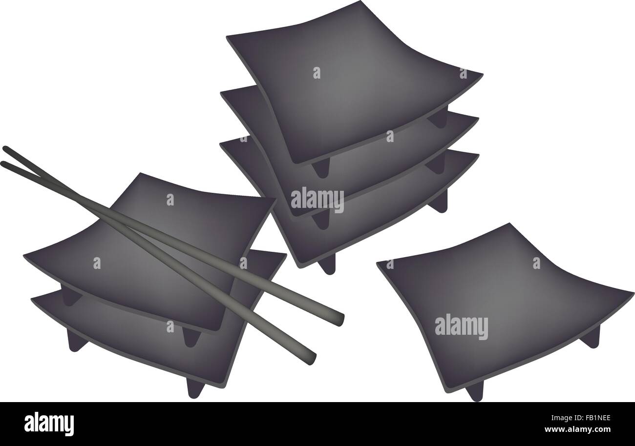 Traditional Japan, Collection of Black Sushi Geta Plate or Wooden Sushi ...