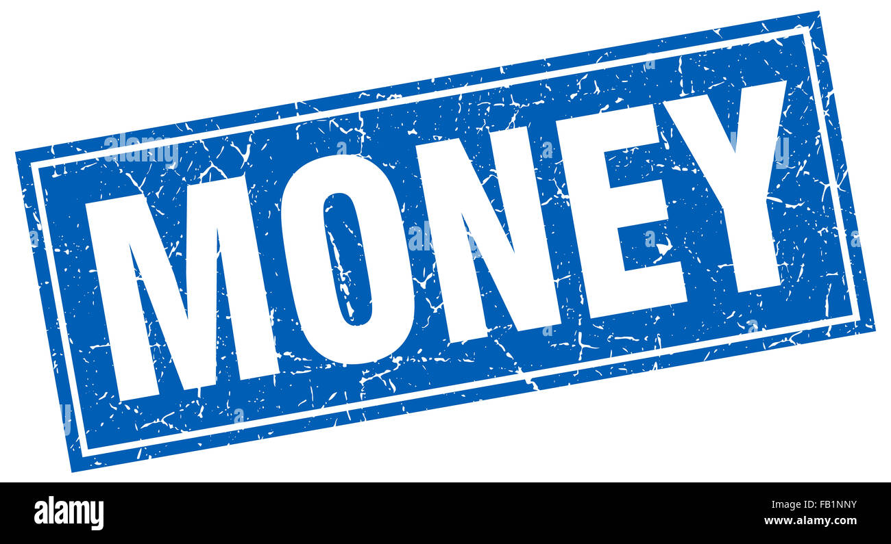 money blue square grunge stamp on white Stock Photo - Alamy