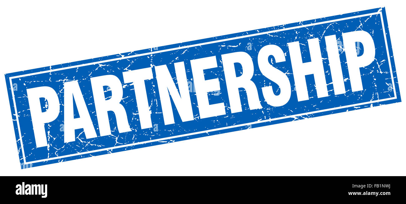 partnership blue square grunge stamp on white Stock Photo - Alamy