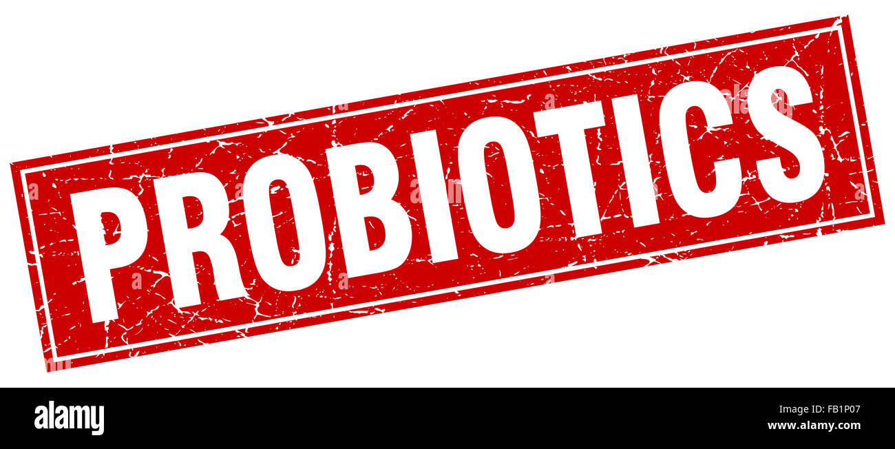 probiotics red square grunge stamp on white Stock Photo - Alamy