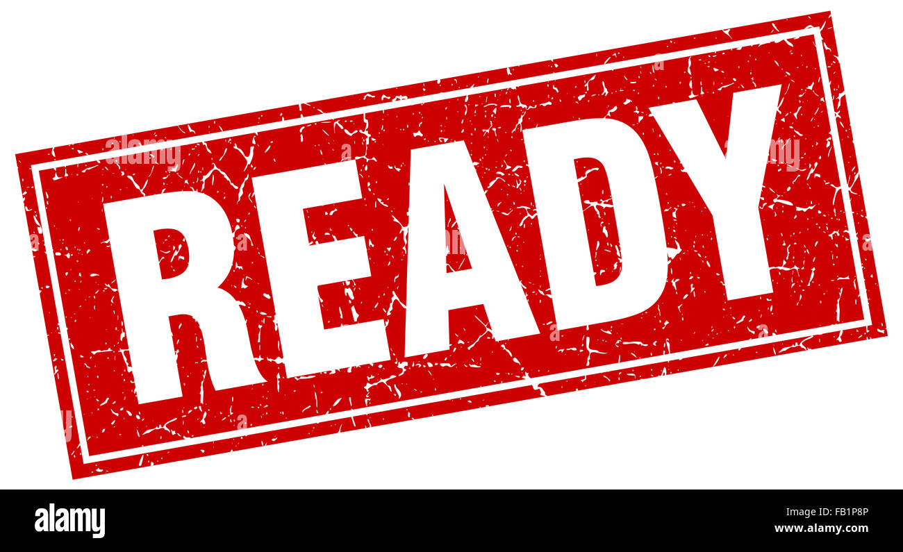 ready red square grunge stamp on white Stock Photo - Alamy