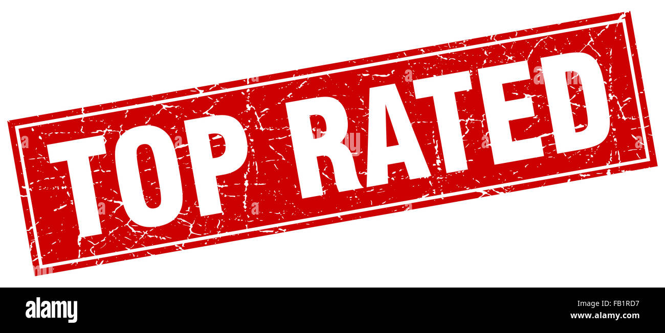 top rated red square grunge stamp on white Stock Photo - Alamy