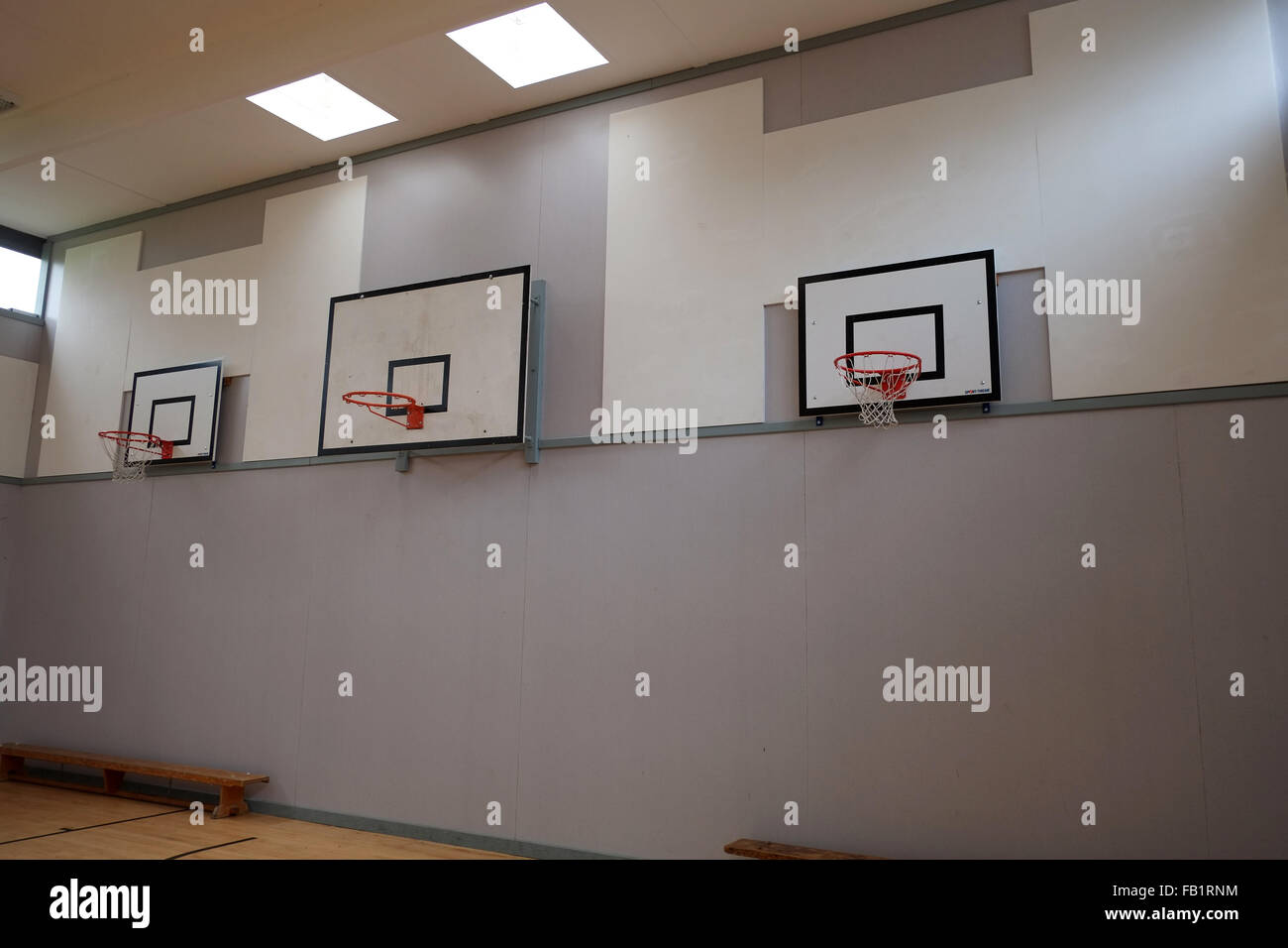 Modern grey painted school gymnasium. December 2015 Stock Photo - Alamy