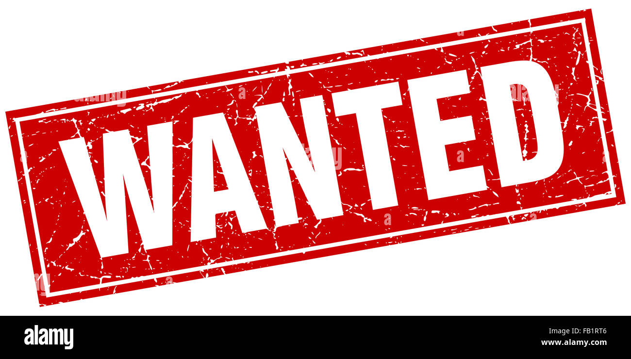 wanted red square grunge stamp on white Stock Photo - Alamy