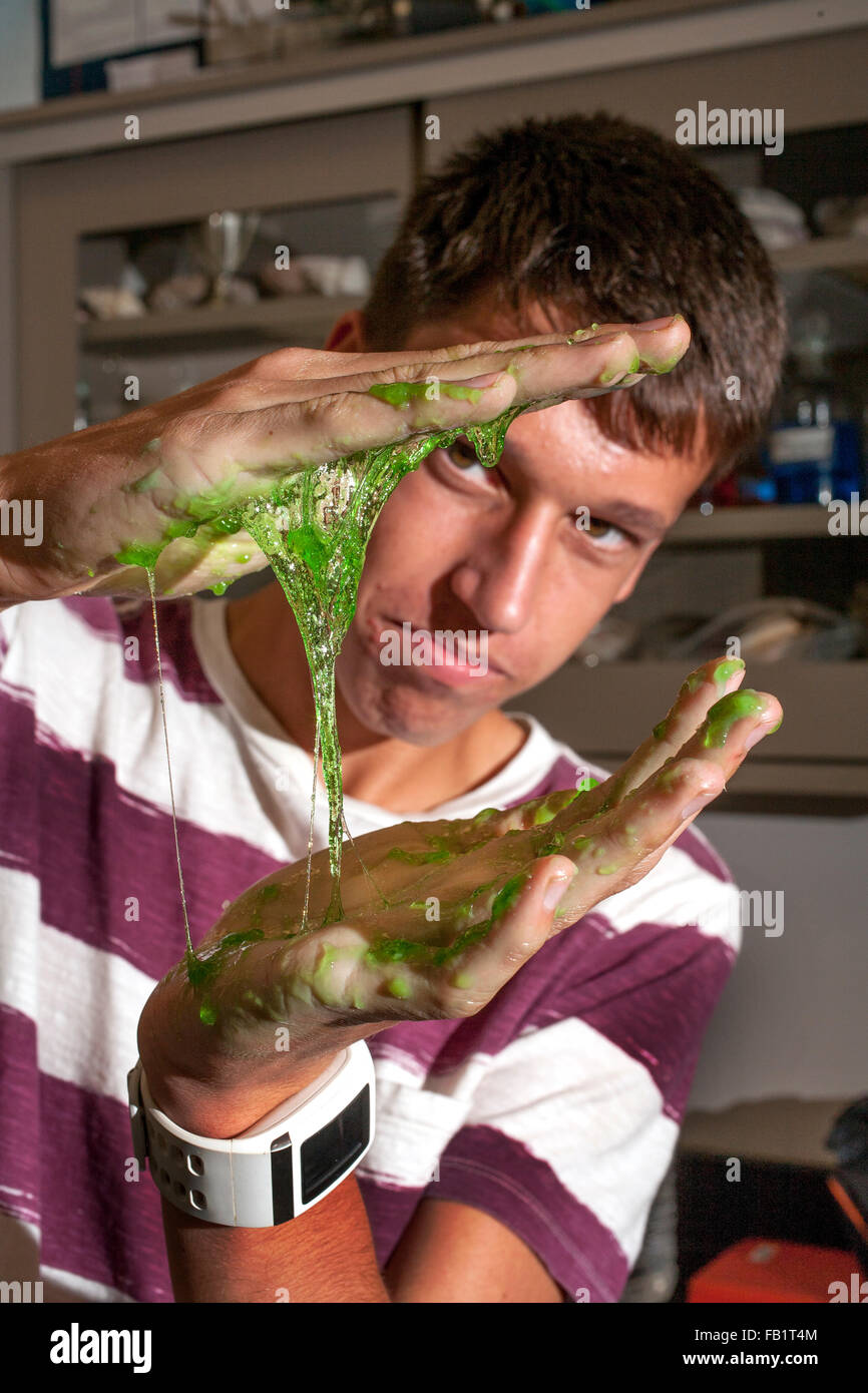 A mixture of polyvinyl alcohol and potassium borate with green ...