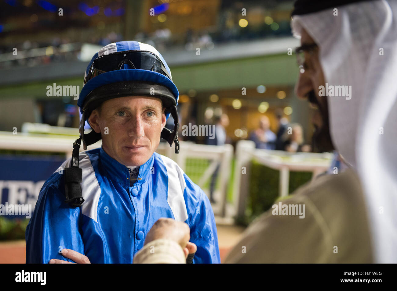 Dubai, UAE. 07th Jan, 2016. Paul Hanagan shortly before riding Ertijaal ...