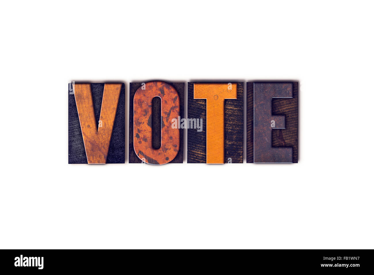 The word "Vote" written in isolated vintage wooden letterpress type on ...