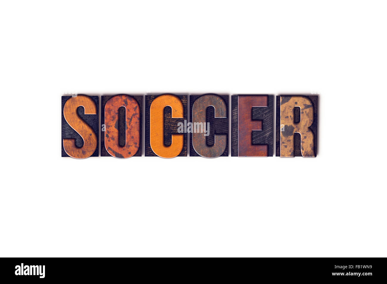 The word "Soccer" written in isolated vintage wooden letterpress type ...