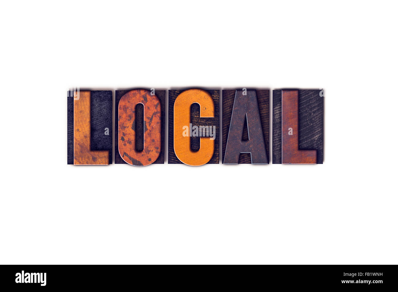 The word "Local" written in isolated vintage wooden letterpress type on ...