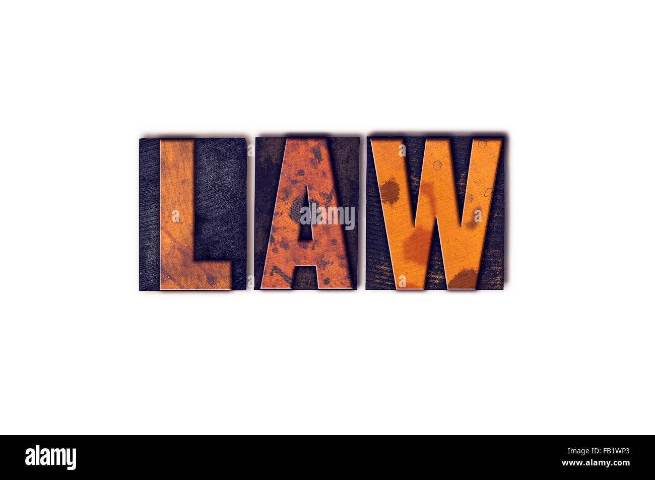 The word "Law" written in isolated vintage wooden letterpress type on a ...