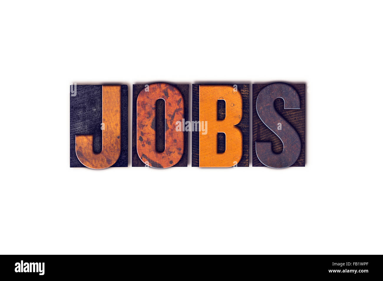 The word "Jobs" written in isolated vintage wooden letterpress type on ...