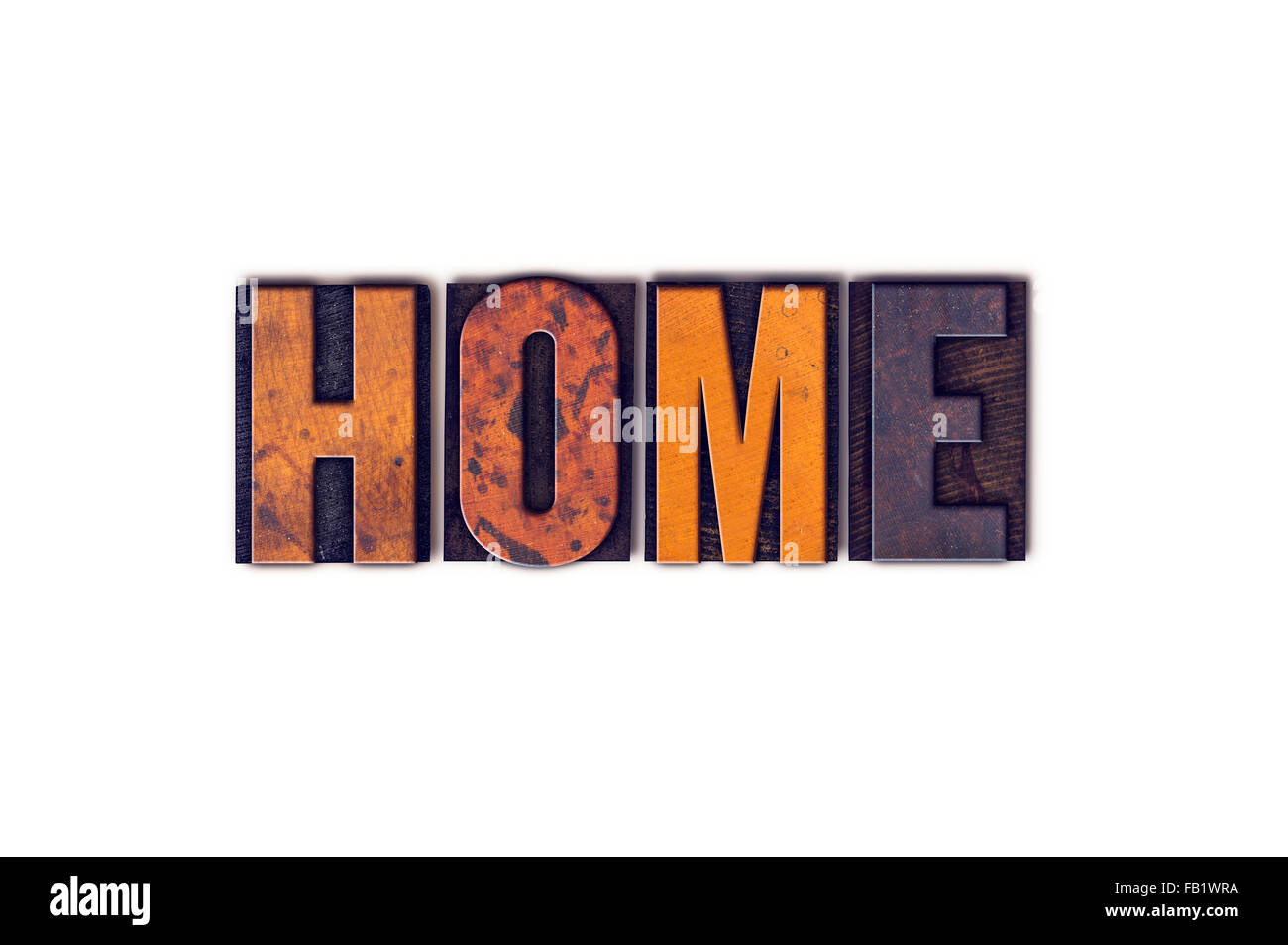 The word "Home" written in isolated vintage wooden letterpress type on ...