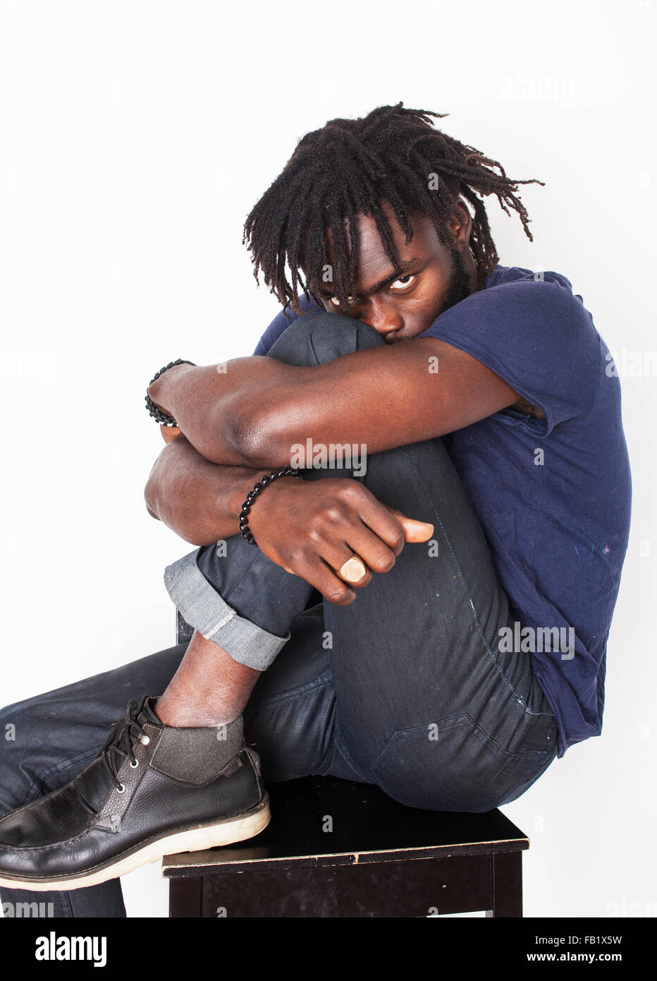 young handsome afro american man, angry look, weed junky isolated on ...