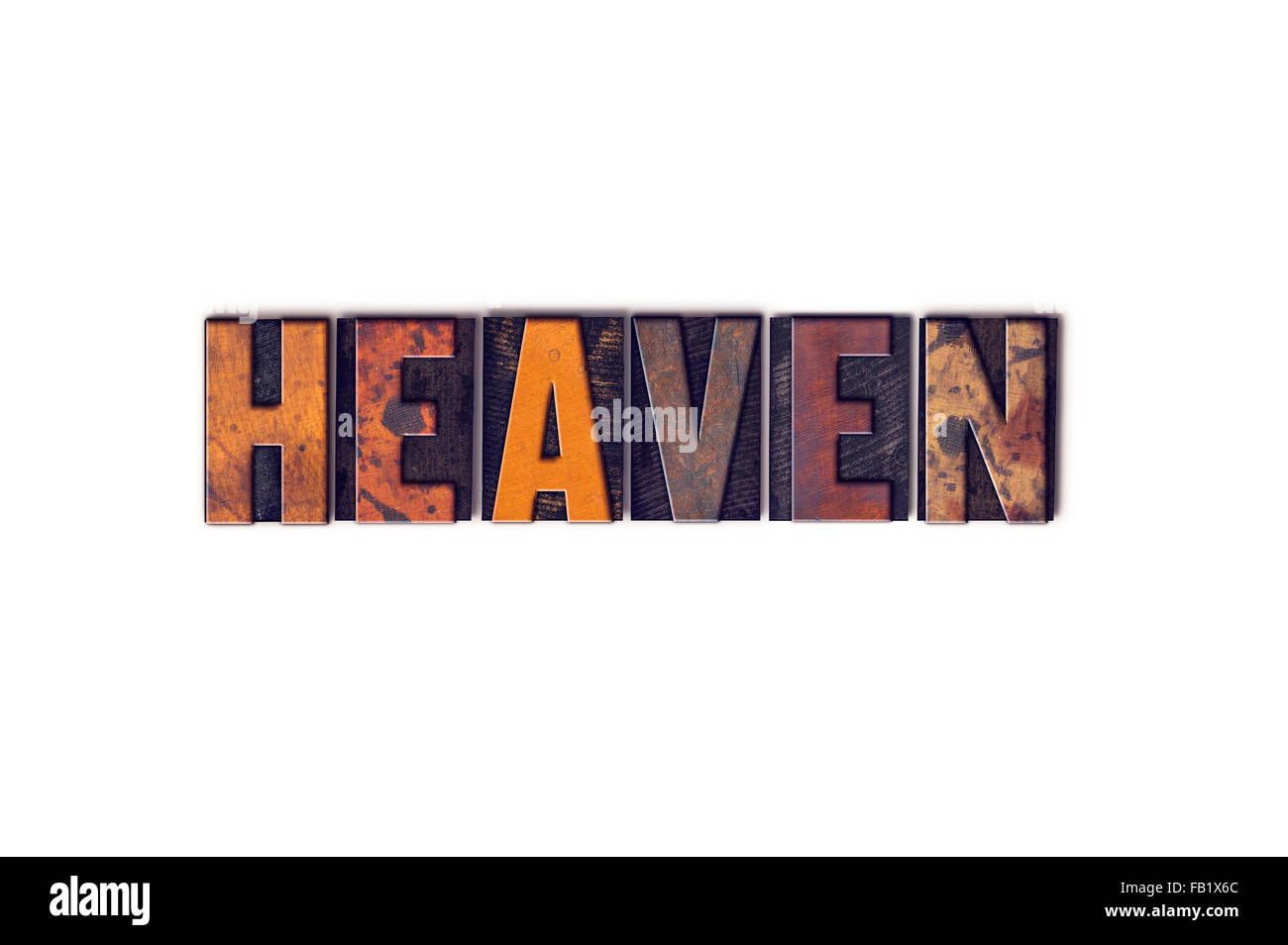 The word "Heaven" written in isolated vintage wooden letterpress type ...