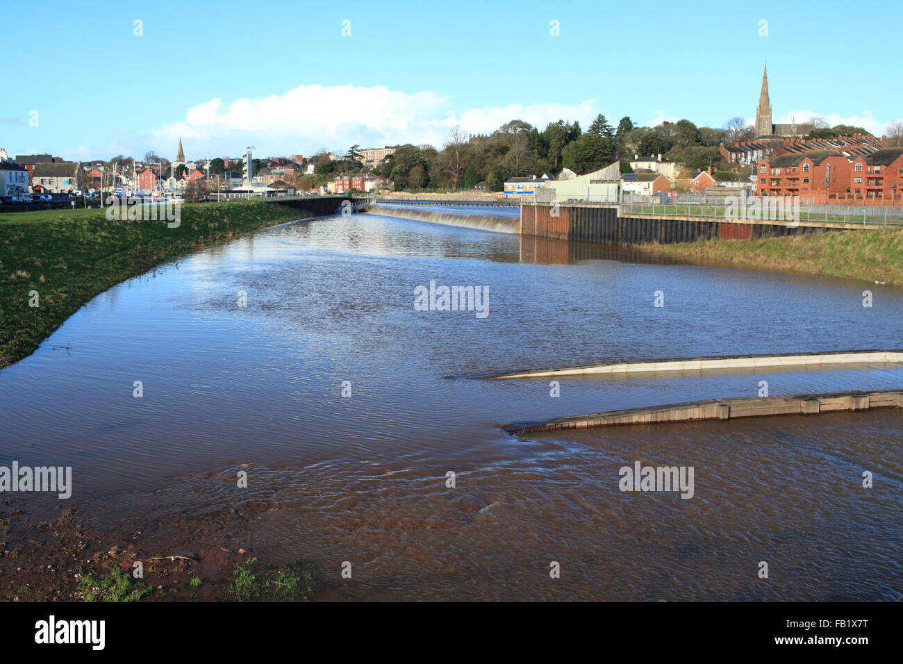 Exeter flood relief channel in operation after recent heavy rain, Devon ...