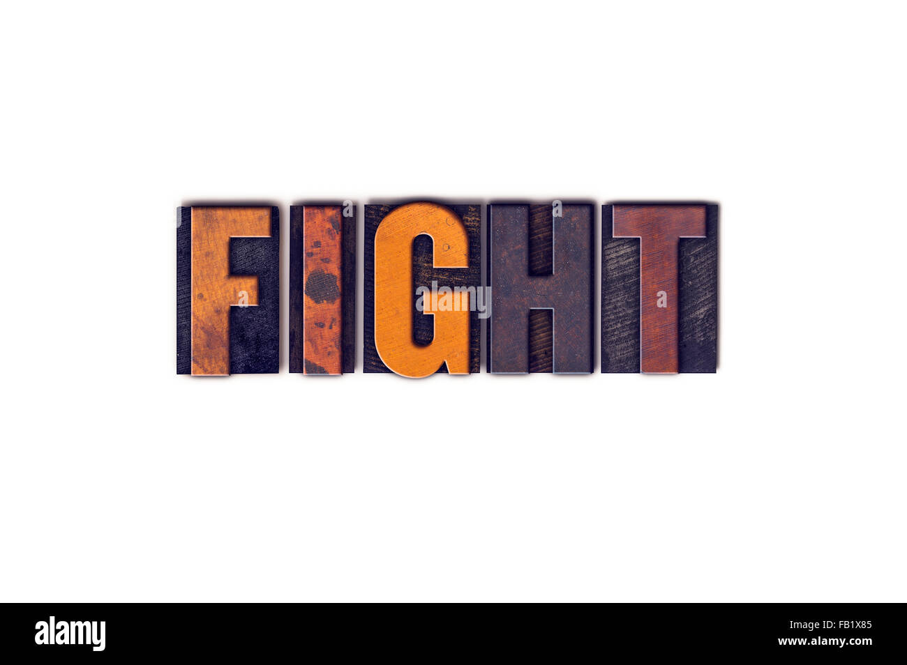 The word "Fight" written in isolated vintage wooden letterpress type on ...