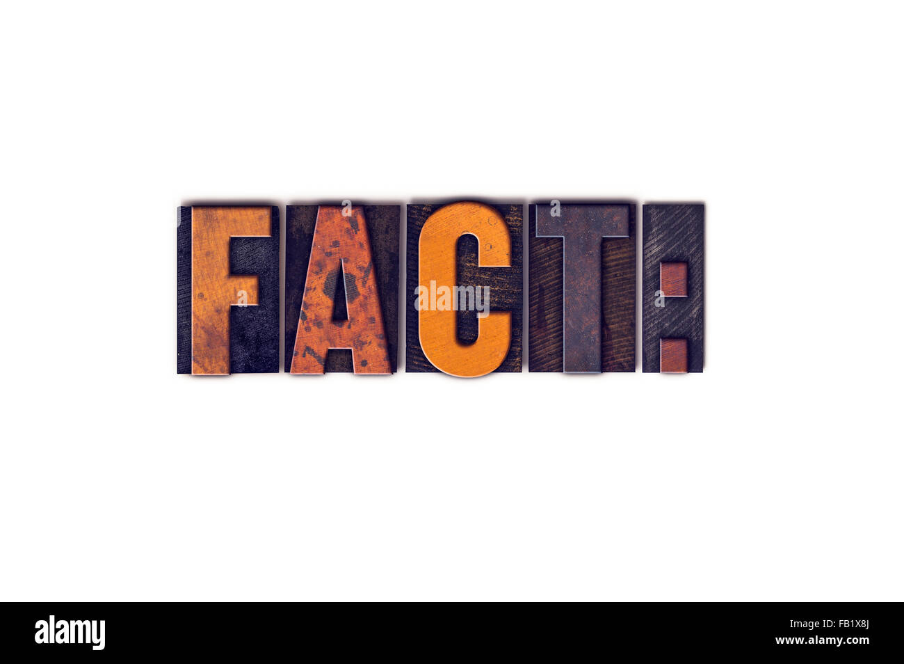 The word "Fact" written in isolated vintage wooden letterpress type on ...