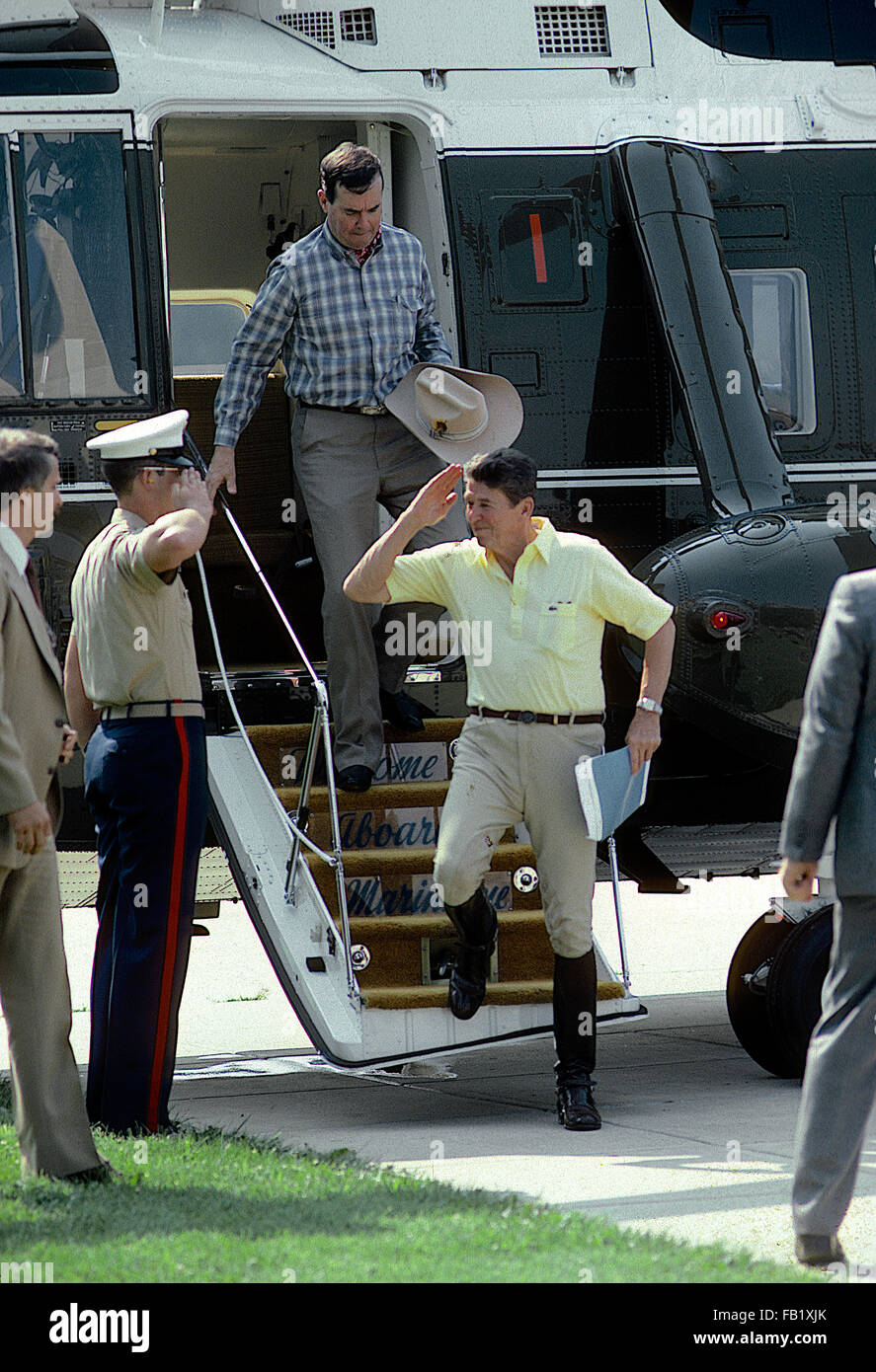 Washington, DC., USA, July 1981 President Ronald Reagan salutes as he ...