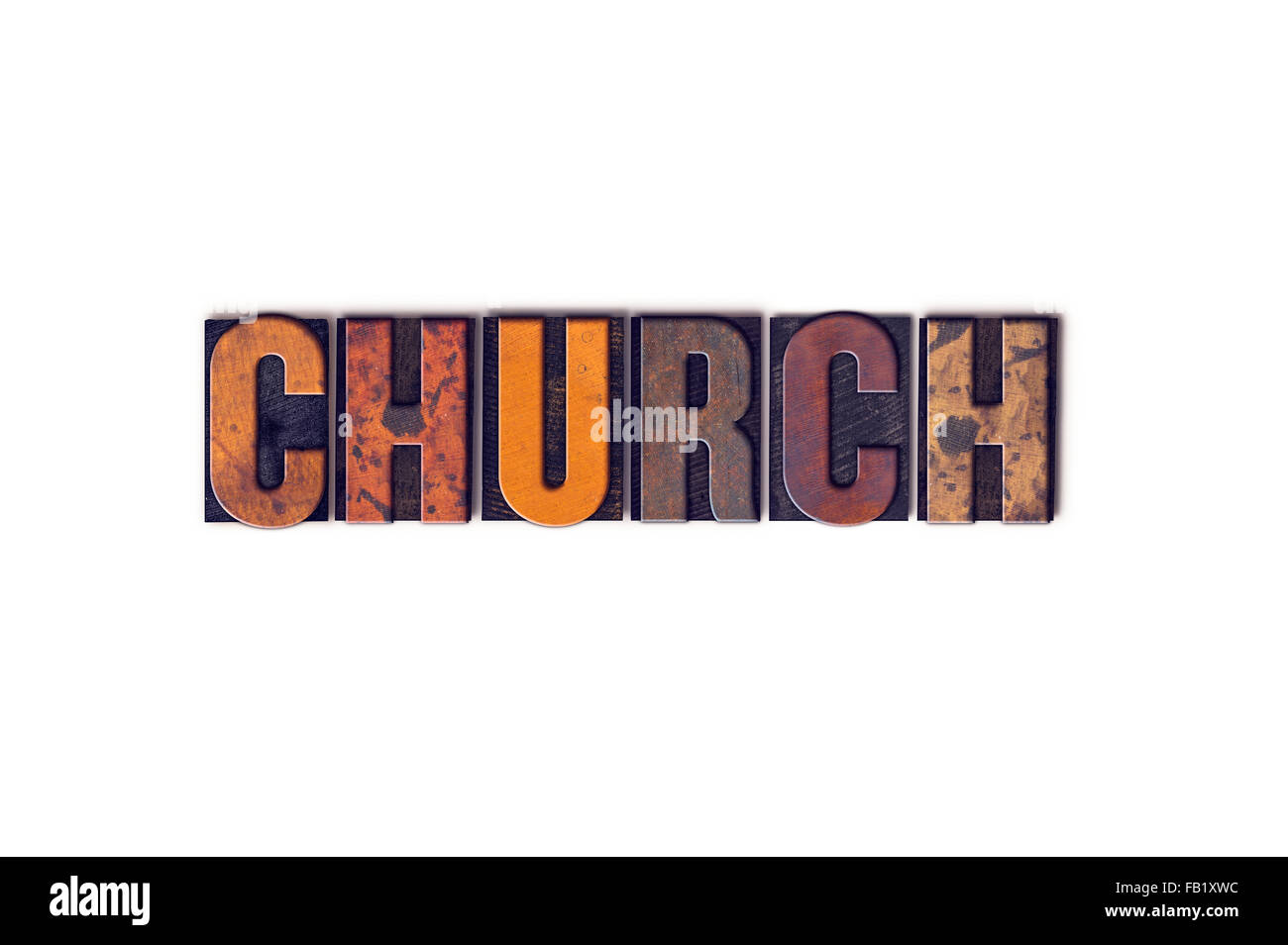 The word "Church" written in isolated vintage wooden letterpress type ...