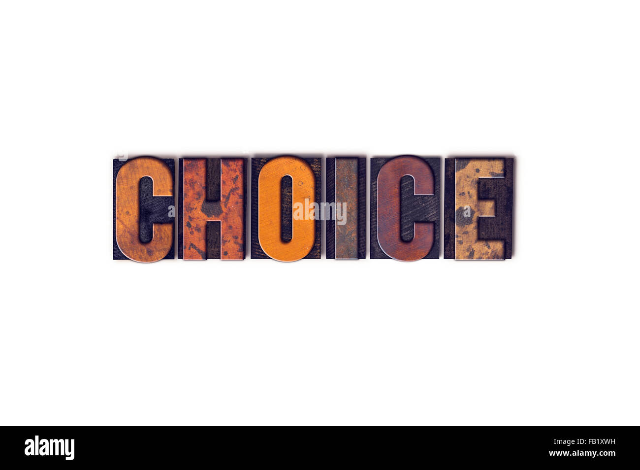 The word "Choice" written in isolated vintage wooden letterpress type ...