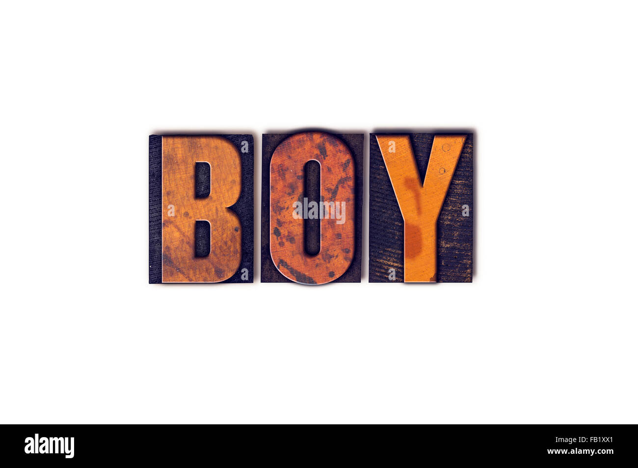 The word "Boy" written in isolated vintage wooden letterpress type on a ...