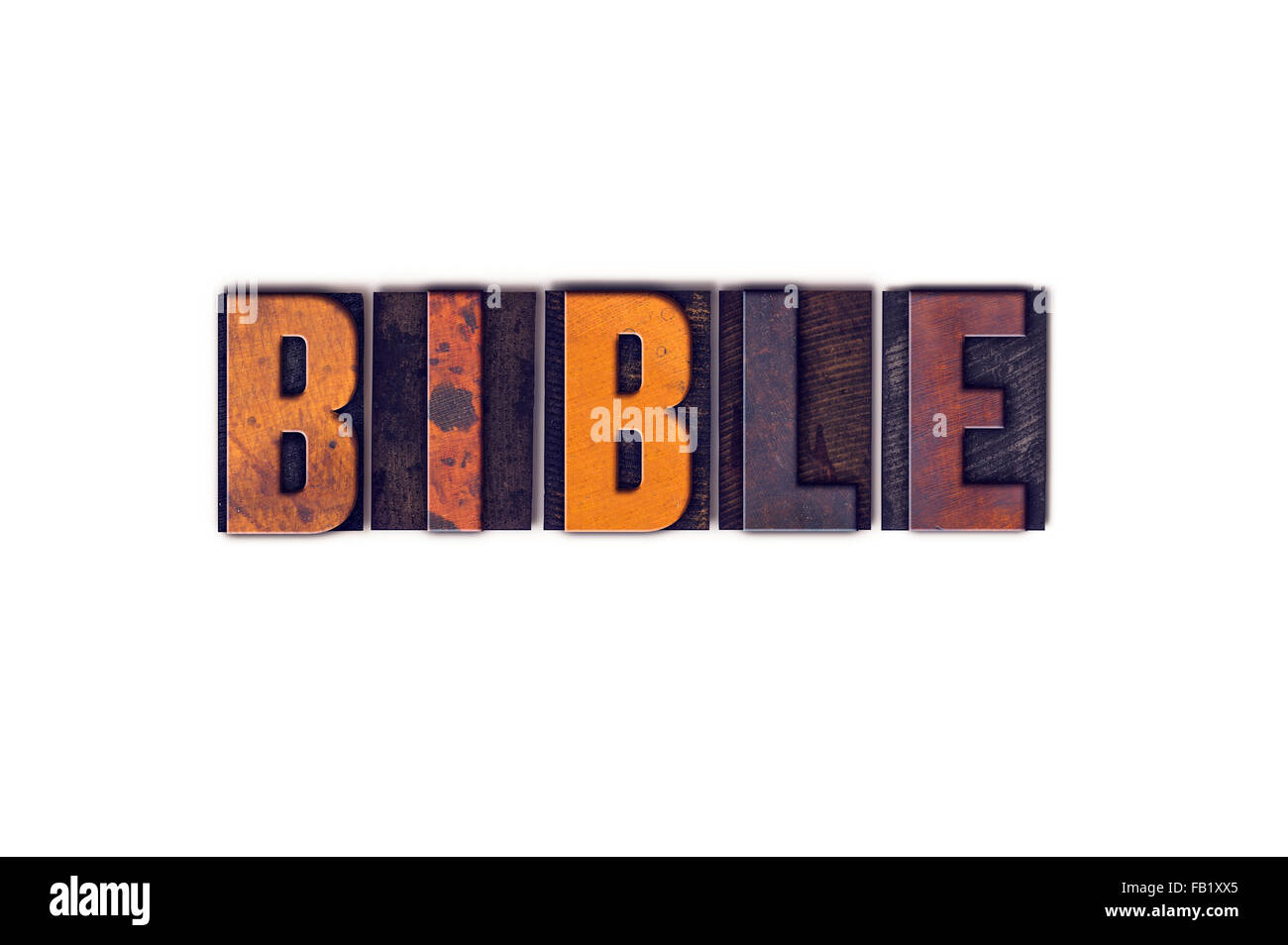 The word "Bible" written in isolated vintage wooden letterpress type on ...
